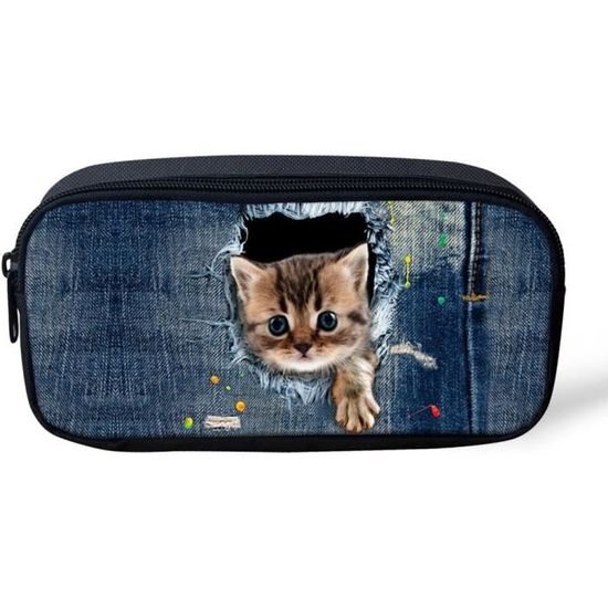 Trousse motif animal mignon chat enfant école Petit cat pattern,22x11x4 ...