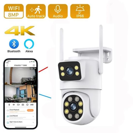 Camera Surveillance WIFI 8MP Double objectif Surveillance à distance Détection humanoïde 12 LED ...