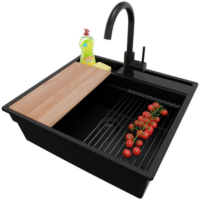 Evier Cuisine en Granit 58x53cm, Lavabo 1 bac + Kit de Vidage ...