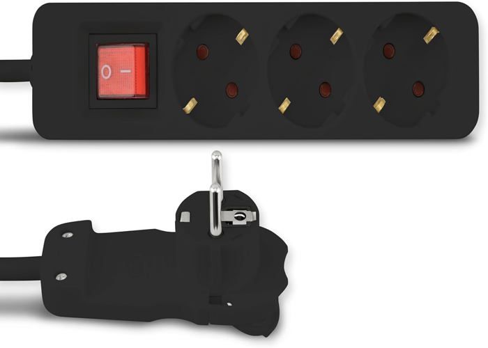 Ritter Fiche Multiprise 3 Prises Avec Interrupteur Noir 2 M, 0012326514 ...