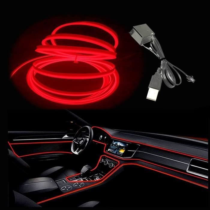 El Wire Bande lumineuse LED pour intérieur de voiture, 5 m de fil néon ...