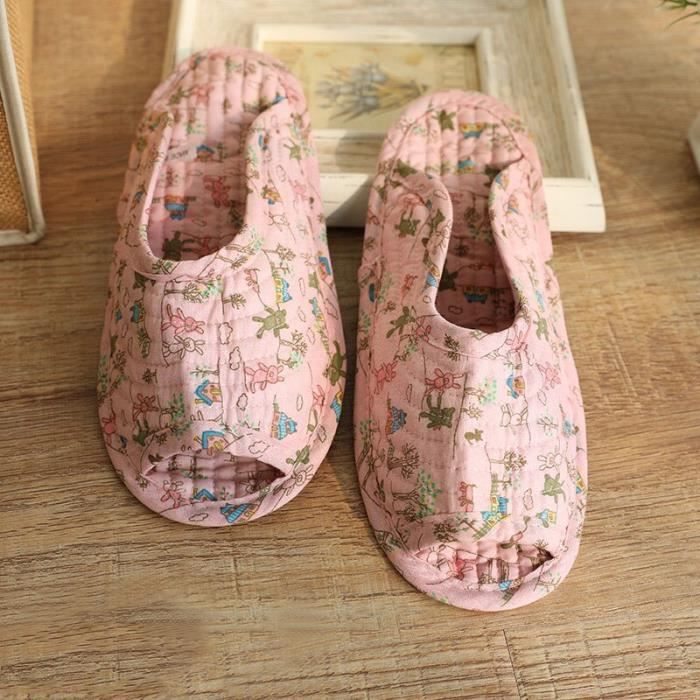 Pièce meuble,Pantoufles d'intérieur en coton doux japonais pour femmes ...