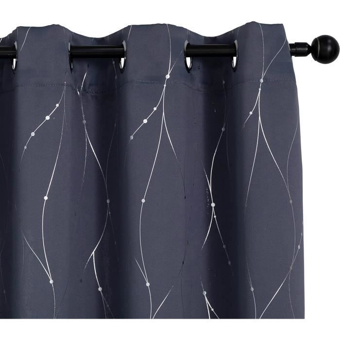 ® Paire De Rideaux Occultants Thermiques Doux Motif Tressé Argenté Pour ...