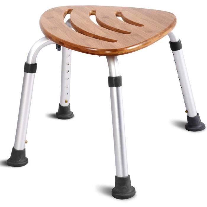COSTWAY Tabouret de Douche en Bamboo, Hauteur Réglable 34 - 51cm ...