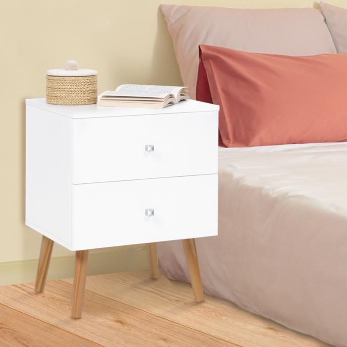 IDMARKET Lot de 2 tables de chevet EMMIE scandinaves 2 tiroirs blanc ...
