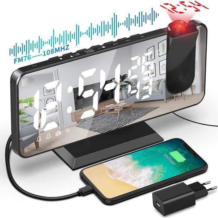 TAKRINK Radio Reveil Projection Plafond, Reveil Projecteur avec Radio ...