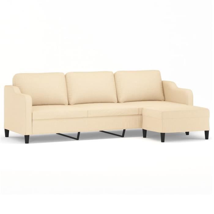 NEUF Canapé à 3 places avec repose-pieds Crème 210 cm Tissu A3153521 ...
