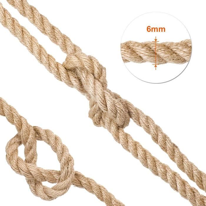 Corde de jute naturelle 4 plis 6 mm d'épaisseur 100 % jute naturelle ...