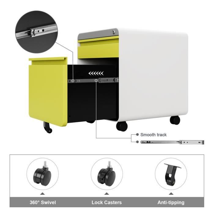 Dripex Caisson de Bureau à Roulette 2 Tiroirs, Meuble Dossier Suspendu ...