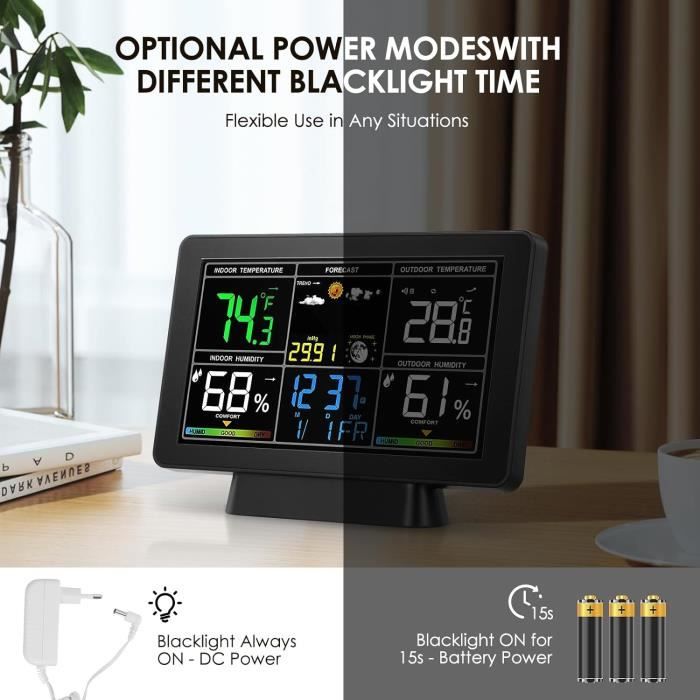 Station Météo Radio-Pilotée Avec Capteur Extérieur Dcf Avec Écran Numérique Couleur, Prévisions ...