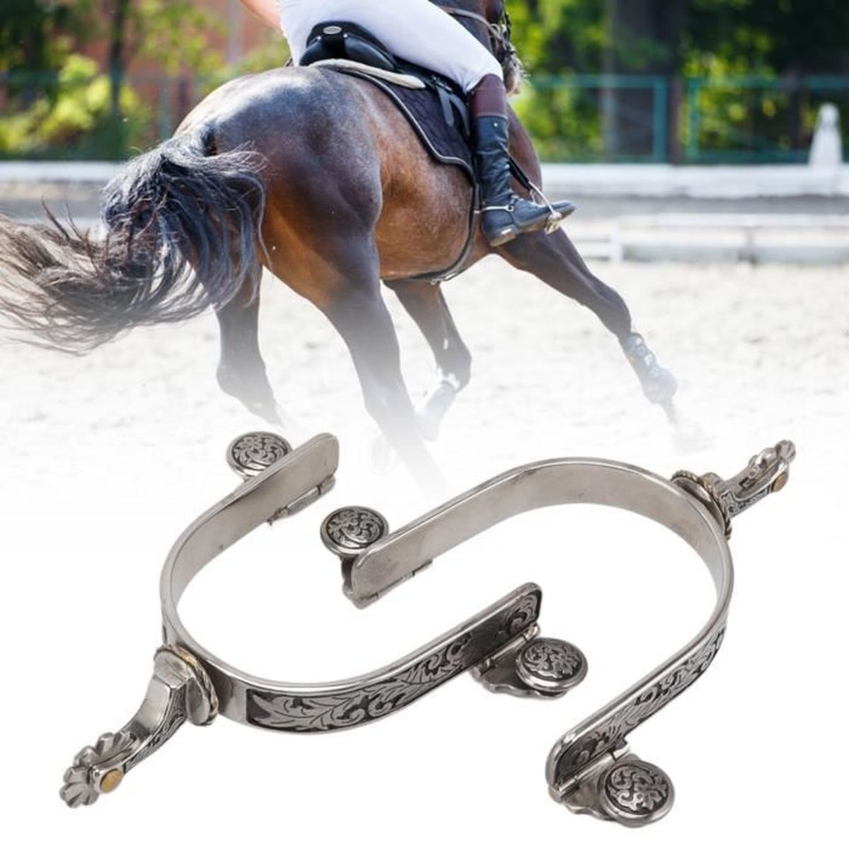 Éperons d'équitation Une paire d'éperons de botte en acier inoxydable à ...