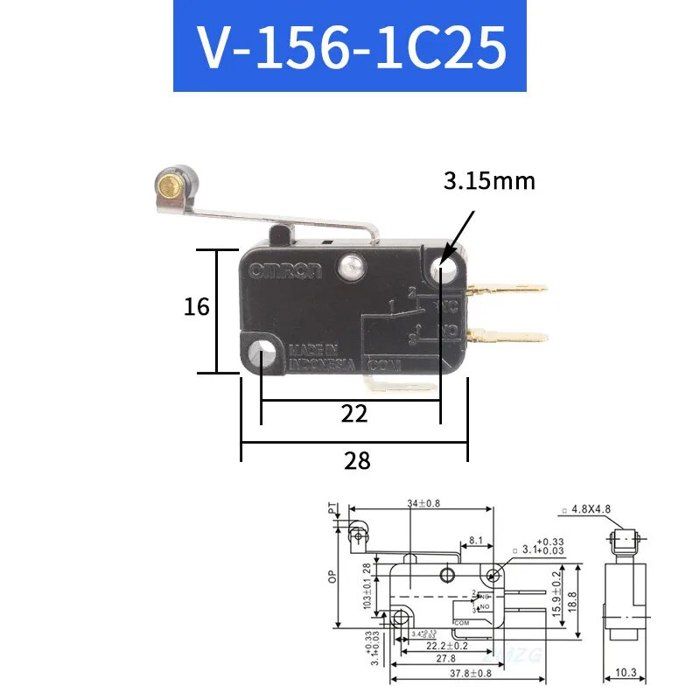 Le Micro-Interrupteur Interrupteur De Course Course V-15 V-152 V-153 V-154 V-155 V-156-1c25 ...
