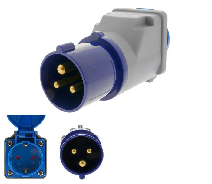 Adaptateur Fiche Schuko Femelle 2P+T vers Prise CEE Mâle 230V 16A IP44 IEC-60309 Camping-car ...