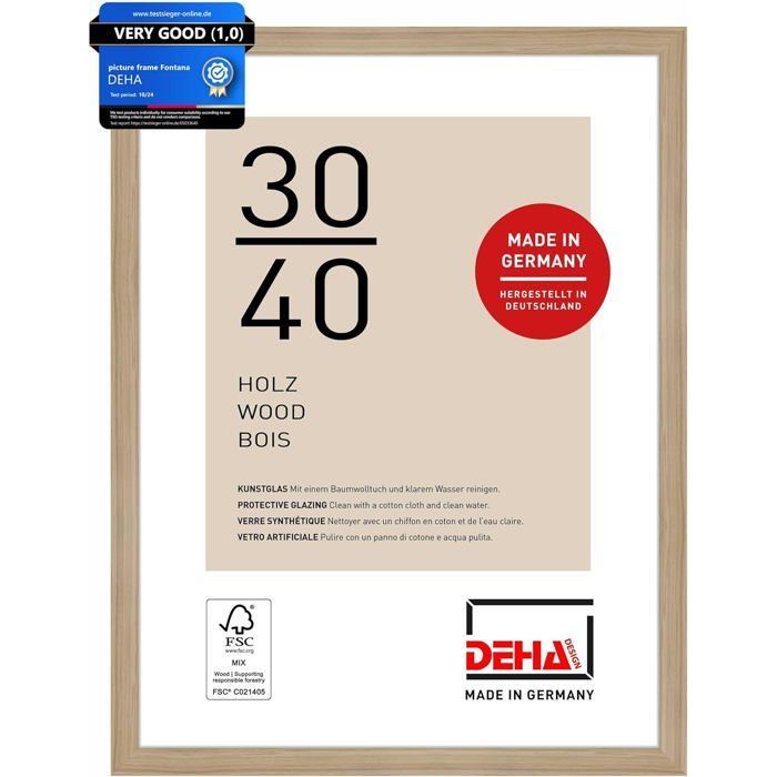 DEHA Design Photo Frame, 30 x 40 cm, Wood, Oak, Picture Frame for ...