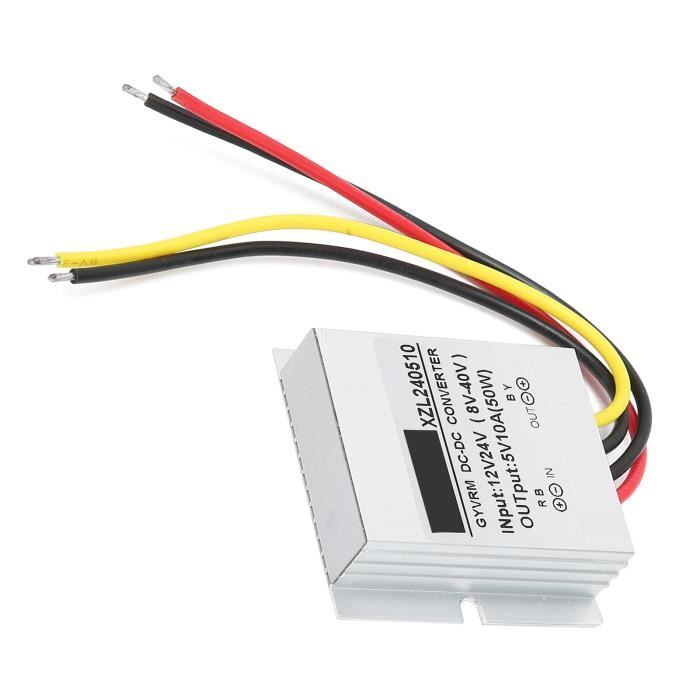 Duokon Convertisseur de tension CC Réducteur de tension DC‑DC 12V 24V à 5V 10A 50W Convertisseur ...