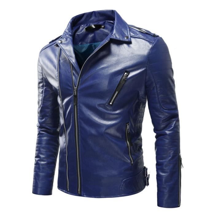 Veste en Cuir Homme Col V Fashion Casual Mi-saison Slim Fit Couleur ...