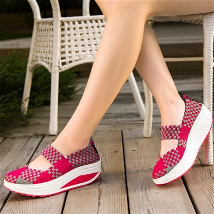 Mocassins Femme Confortables en Toile - Grande Taille 40 - Couleur Rose ...