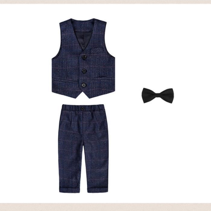 Costume 3 Pièces Garçon Carreaux Soirée Cérémonie Mariage Bleu marine ...