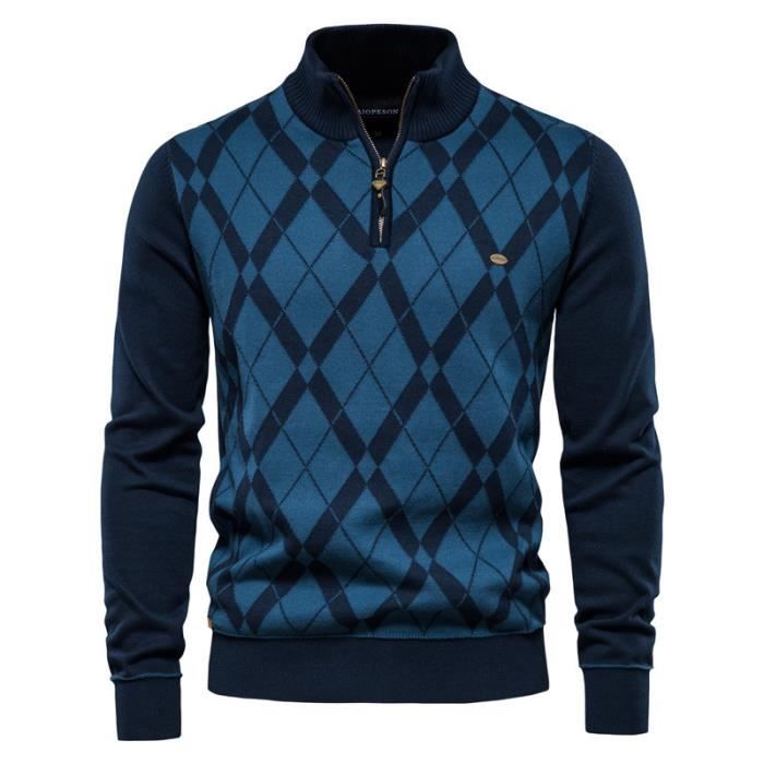 Pull Homme Classique Loisir Confortable en Coton - Bleu - KJEHOME Bleu ...