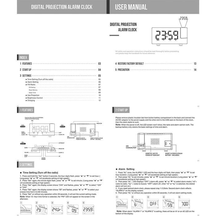 Réveil Numérique Fm Avec Projection - Réveil Fm - Écran Incurvé - Radio ...