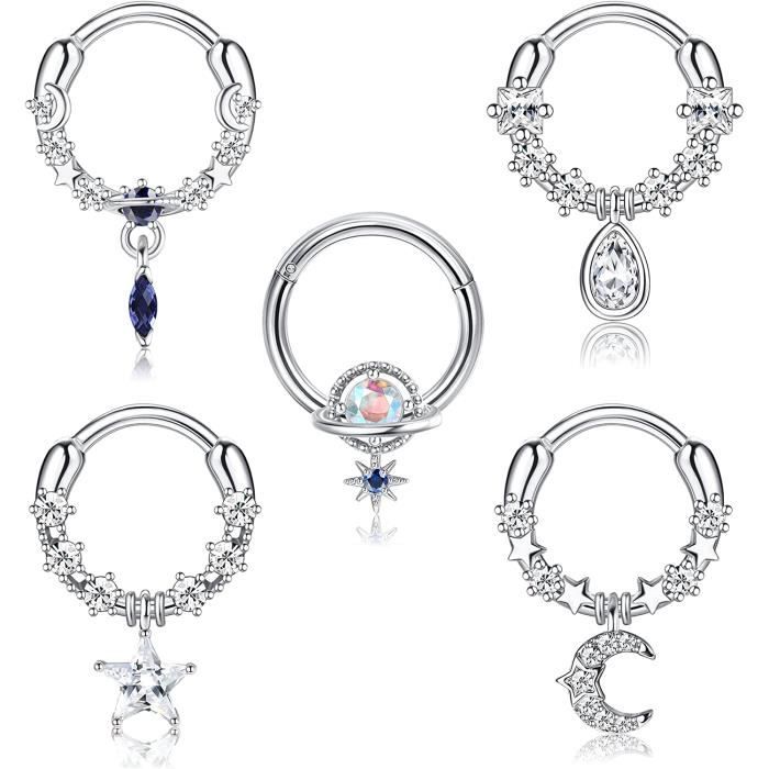 16G Dangle Anneaux de Nez Cerceaux Anneaux de Septum pour Les Femmes en Acier Inoxydable 316L CZ ...