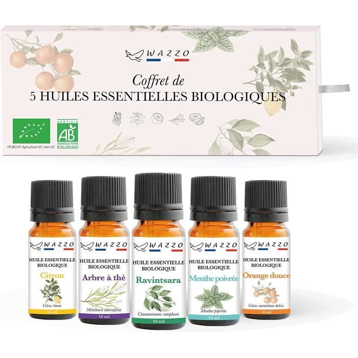 WAZZO Coffret bio 5x10ml huiles essentielles pour diffuseur, cuisine ...