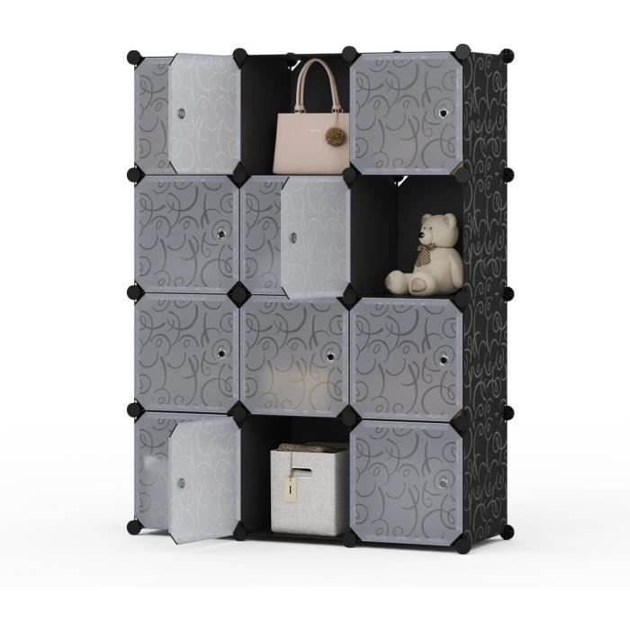 Étagère De Rangement, Armoire Plastique, 12 Cubes De 30×30Cm Avec Porte, Pour Chaussures Jouets ...