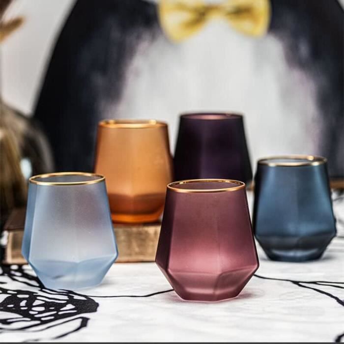 Verres à vin en verre dépoli à 6 côtés colorés pour ***, cocktail ...