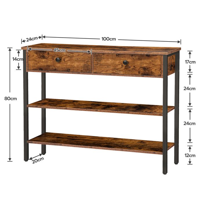 Table console - HOOBRO - Extensible - Marron Rustique - 2 Tiroirs ...