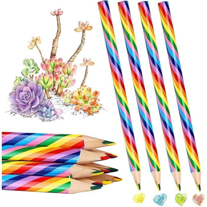 Qhflashbuy Crayon Arc-En-Ciel,4 En 1 Crayons De Couleur Arc En Ciel En Bois,Crayon À Dessiner ...