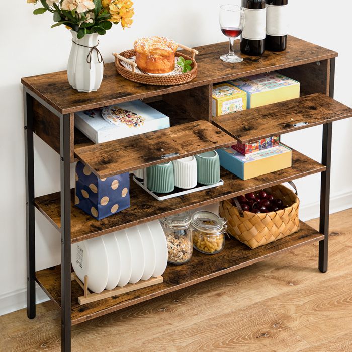 Table console - HOOBRO - Extensible - Marron Rustique - 2 Tiroirs ...