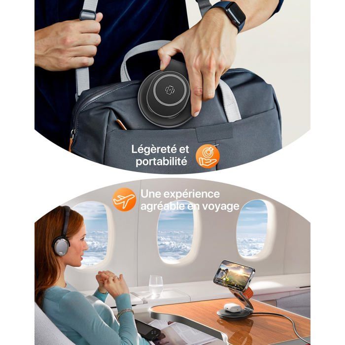 Station charge Mag-Safe 3-en-1 induction 30W incluse compatible iPhone ...