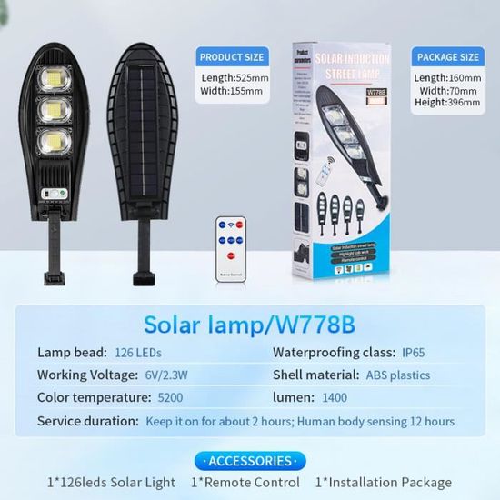 Balise-borne solaire,Applique Murale LED avec Détecteur de Mouvement PIR,2000W,160COB,IP65 ...