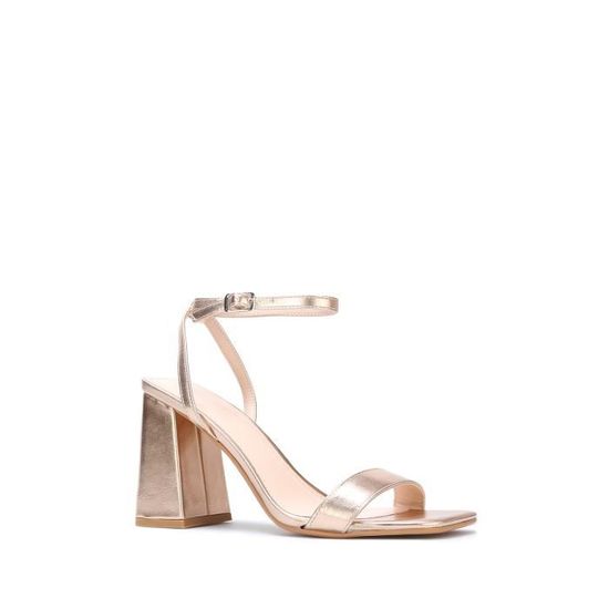 Sandales femme LA MODEUSE - Simili blanc et doré rose - Talon carré 5cm ...