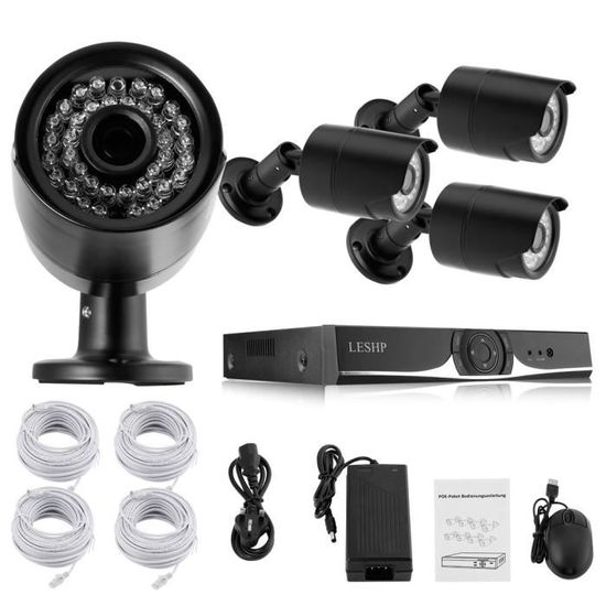 LESHP 4CH Caméra de Surveillance Etanche 960P Vidéo DVR Caméra IP ...