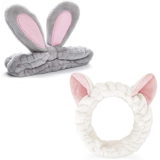 2 Pièces Bandeau Cheveux Femme Maquillage Mignon Doux Peluche Bandeau