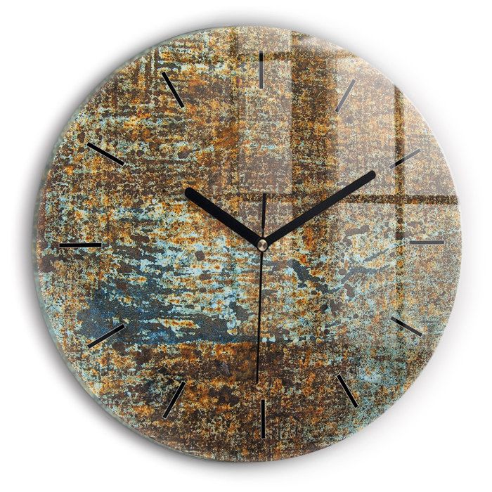 Decortapis Horloge murale en verre, Horloge ronde 30cm Texture de métal ...