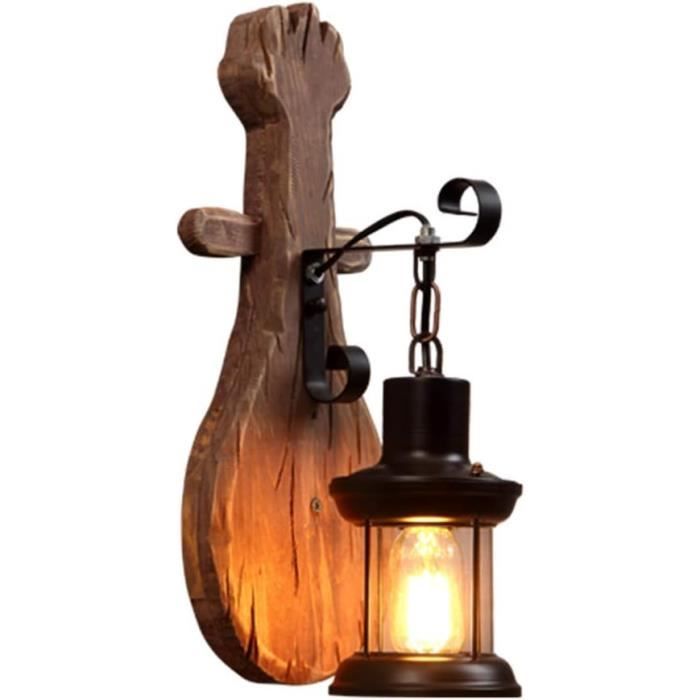 Applique Murale En Bois Abat-Jour En Verre Applique Murale Rustique En ...