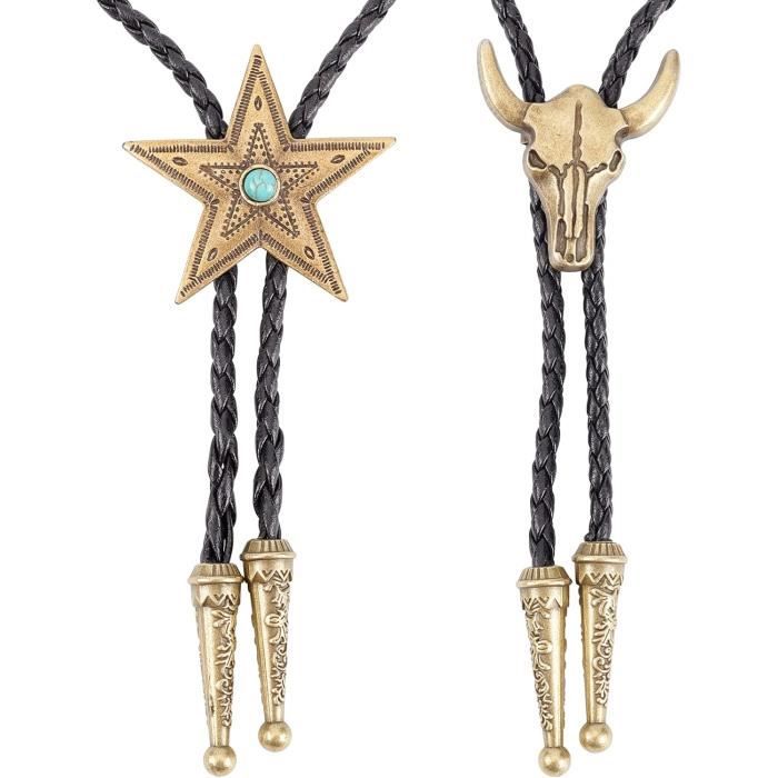2 Styles Cuir Bolo Cravate Aigle Collier Western Cowboy Corde Cordon ...