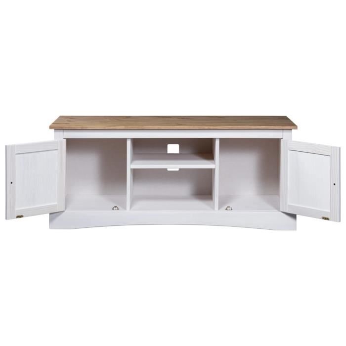 Meuble TV Gamme Corona pin mexicain Blanc 120x40x52 cm ...