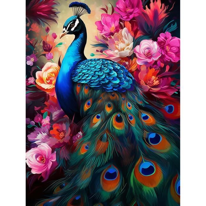 5D Diamond Painting Complet Fleur Paon, Broderie Peinture Diamant ...