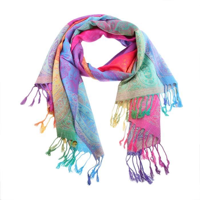 Femme Foulard Châle Echarpe Coton Imprimé Fleur Rose Souple Multicolore ...