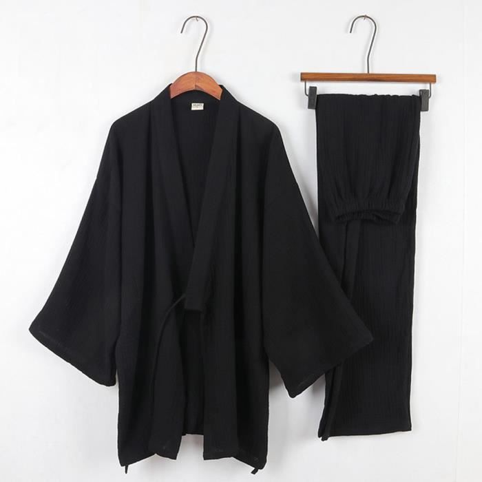 Pyjama hommes - Kimono japonais en coton pour pantalon - FRWTCK Black - Cdiscount Prêt-à-Porter