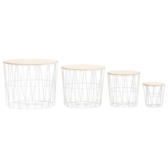 Lot De 4 Table Basse Rond Table Basse De Salon Pieds En Métal Style Industriel 50x40cm