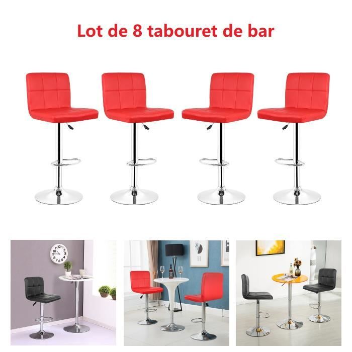 Tabouret de bar en similicuir et métal - WILLONIN - 8 X Chaise Rouge ...