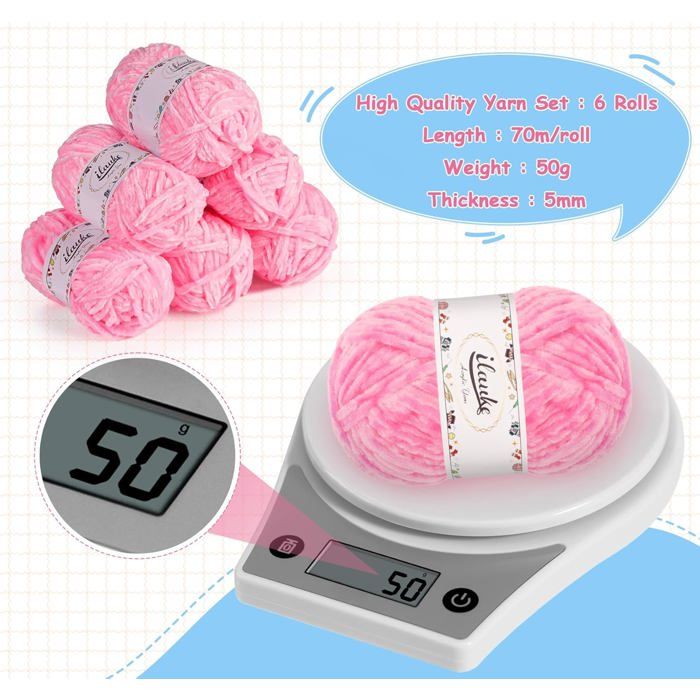 6PCS Pelotes de Fil chenille 50g - Laine velours pour crochet et tricot ...