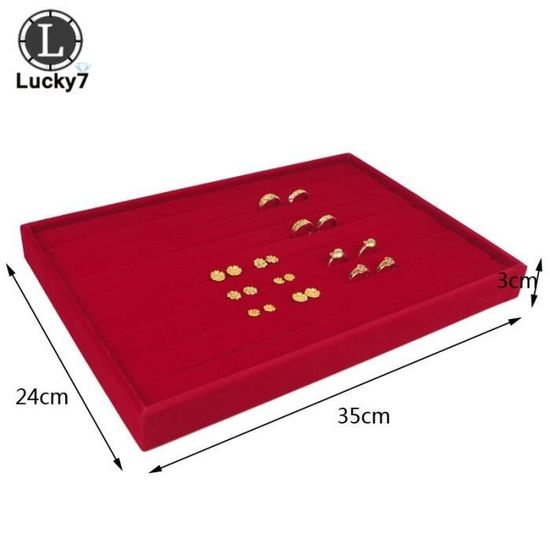 Plateau d'exposition de bijoux en velours rouge, boîte de rangement de ...