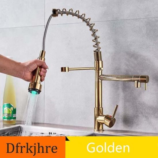 Robinetterie cuisine - Pulvérisateur extractible - Or Rose - Ressort ...