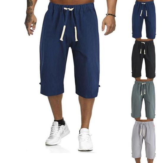 Short Homme uni de Marque Luxe Shorts Homme lin Vêtement Masculin Bleu ...