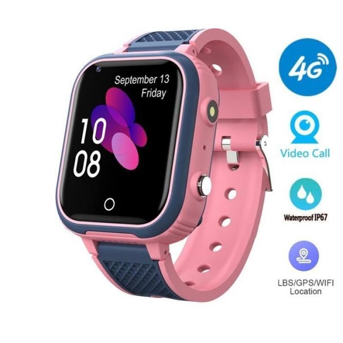 ONC 4G Montre Connectée Enfants Téléphone GPS Tracker Wi-Fi Appel Messagerie 03MP Caméra -Rose ...